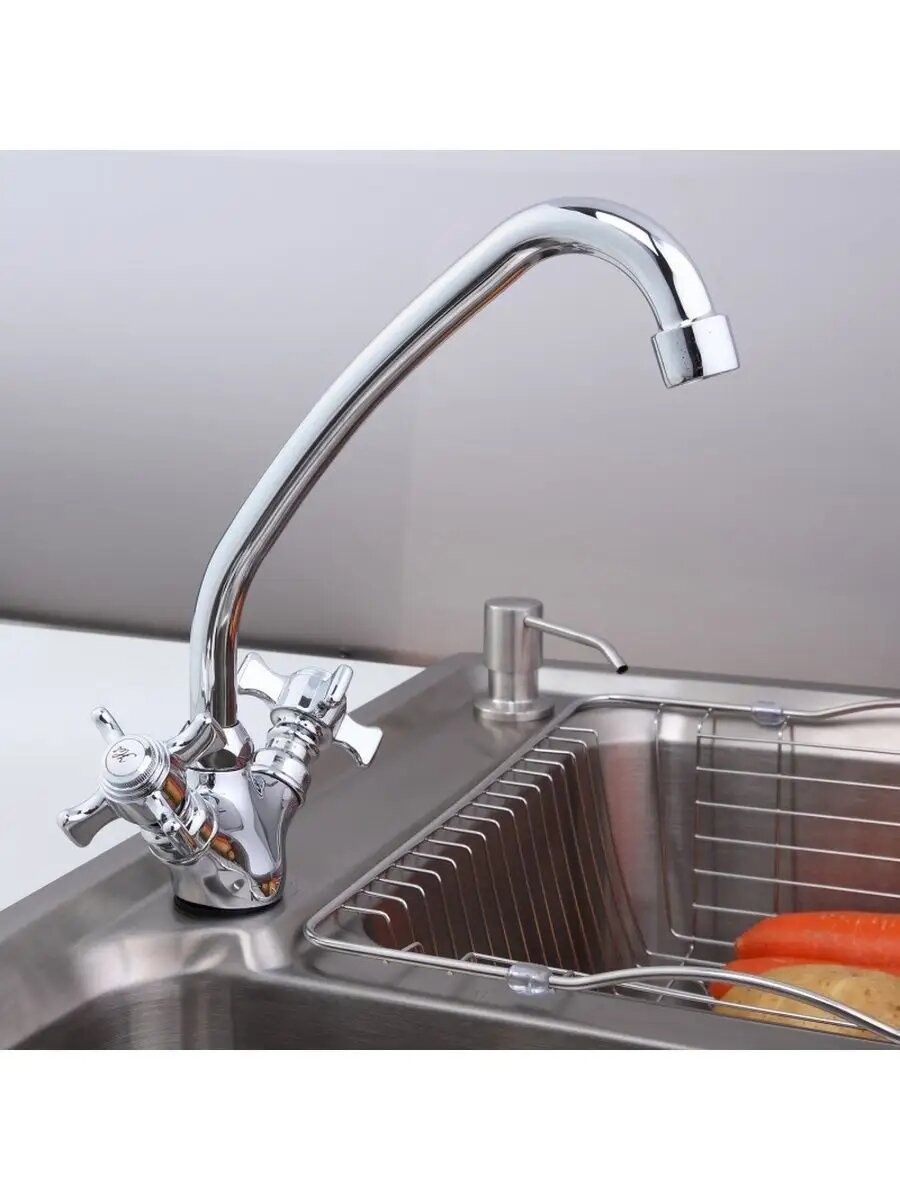 Смеситель для кухни Frap F4124, поворотный излив, гибкая подводка, хром