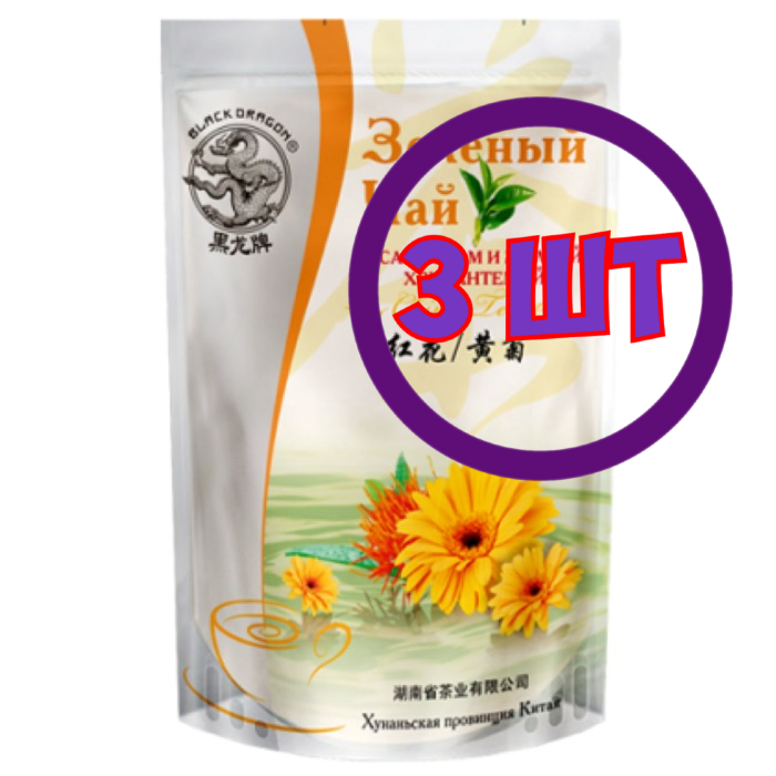 Чай зеленый листовой Черный Дракон с сафлором и желтой хризантемой, 100 г (комплект 3 шт.) 0721028