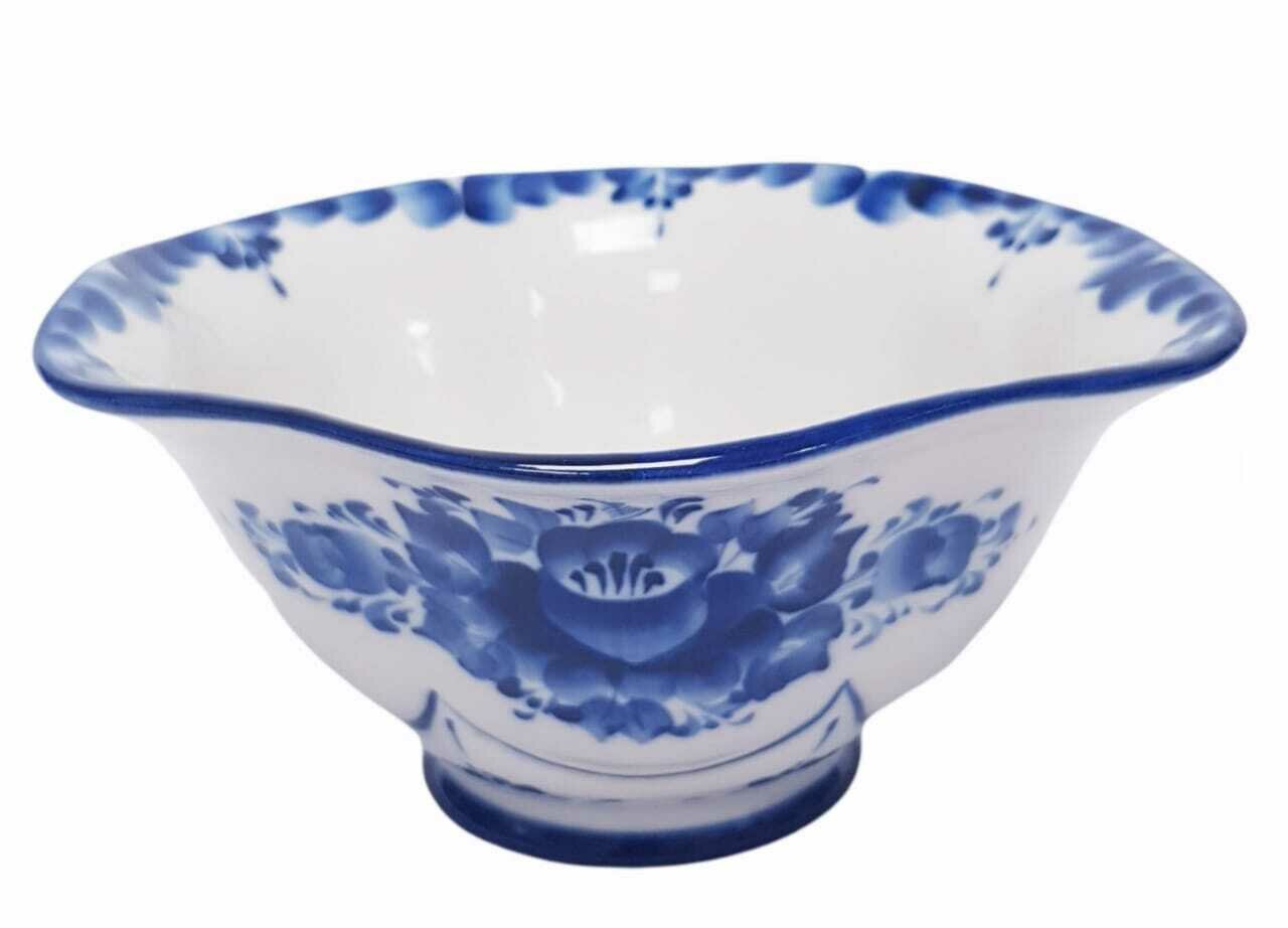 Салатник "Ожидание" D 18 см гжель фарфор ручная работа сделано в России