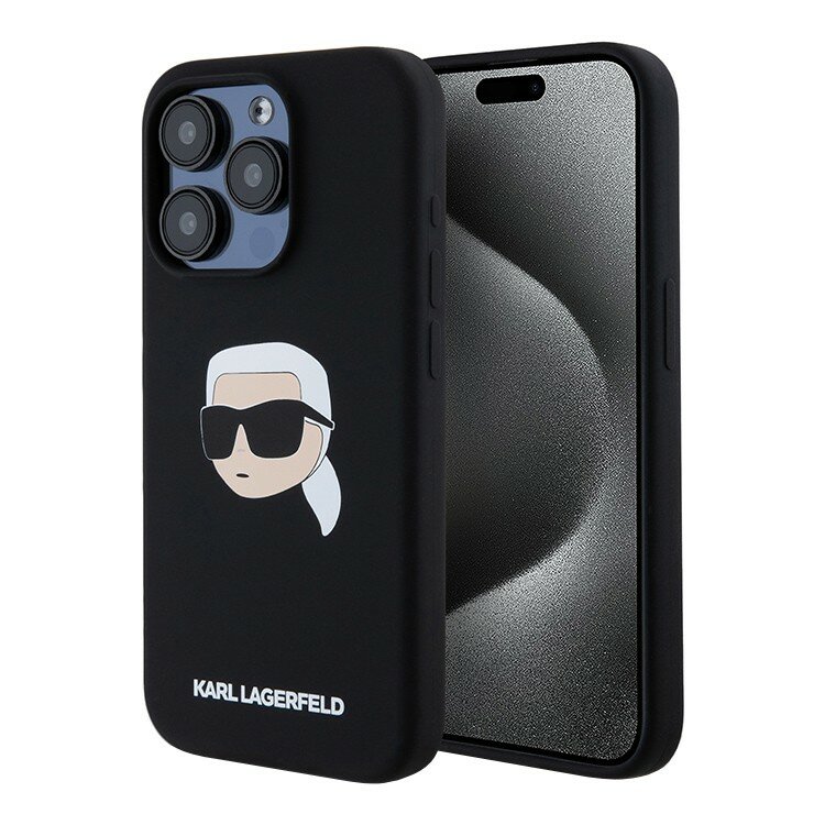 Karl Lagerfeld силиконовый чехол для iPhone 15 Pro Max, NFT Karl Head черный (MagSafe)