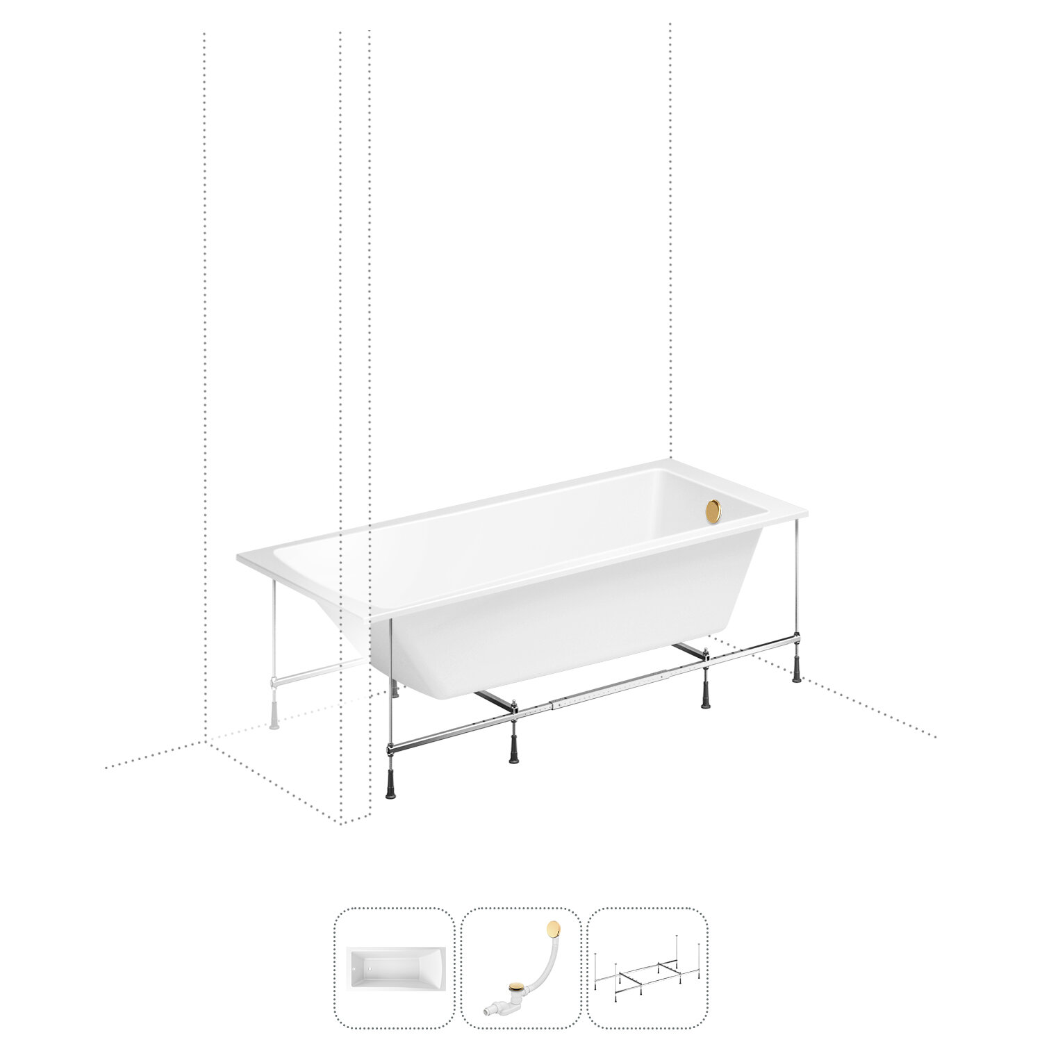 Акриловая ванна 180x80 с каркасом Lavinia Boho One 202011071 в наборе 3 в 1: прямоугольная ванна 180 x 80 см, слив-перелив, каркас