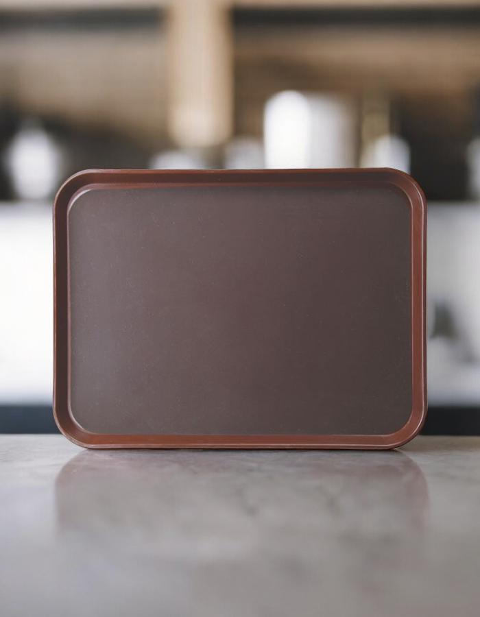 Поднос прорезиненный прямоугольный Prohotel 510х380х23мм, полипропилен, коричневый