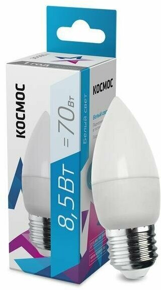Лампа светодиодная 8.5Вт свеча 4500К бел. E27 220В космос LkecLED8.5wCNE2745