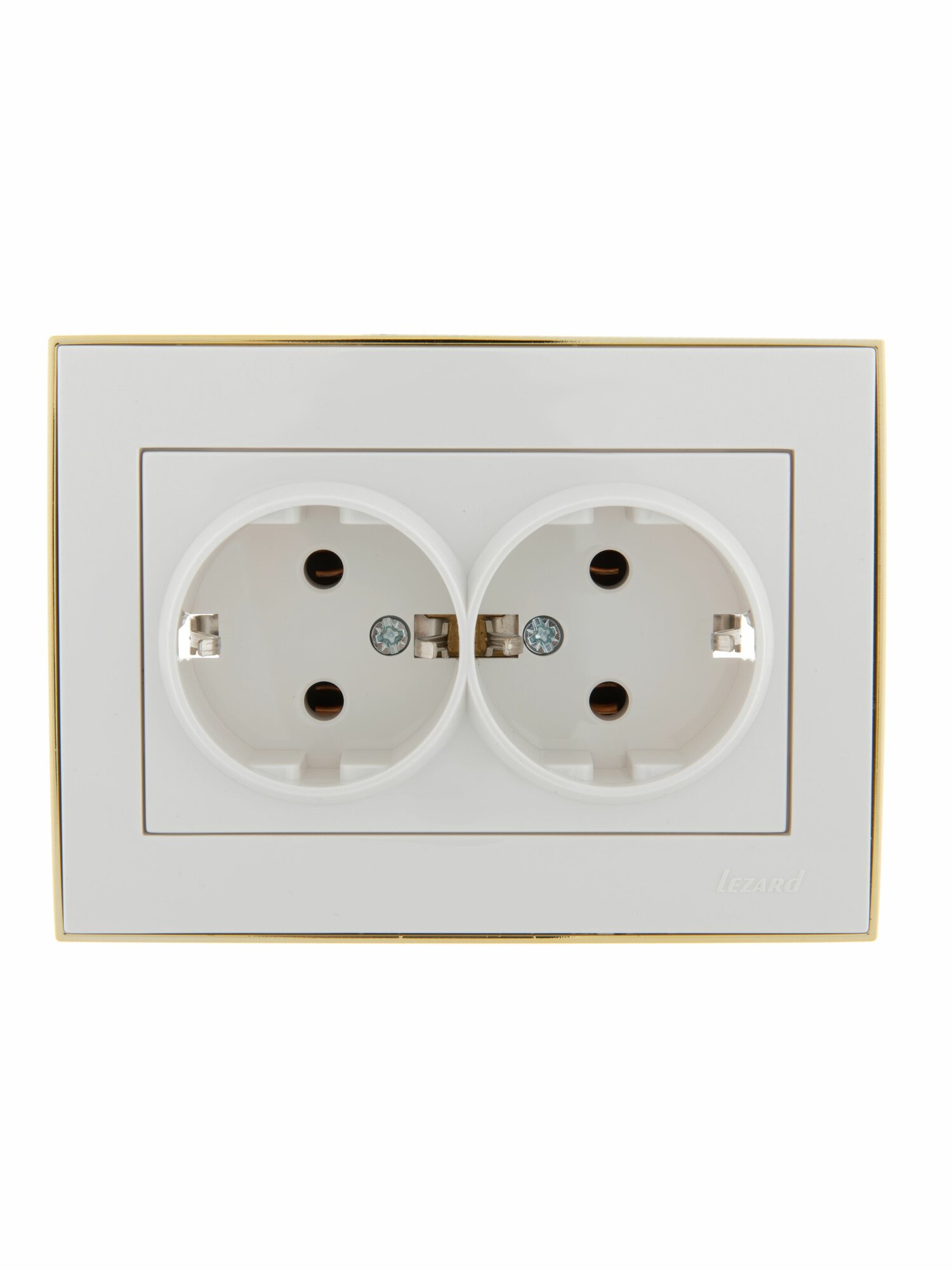 RAIN Розетка двойная с/з керамика белый с бок. вст. золото