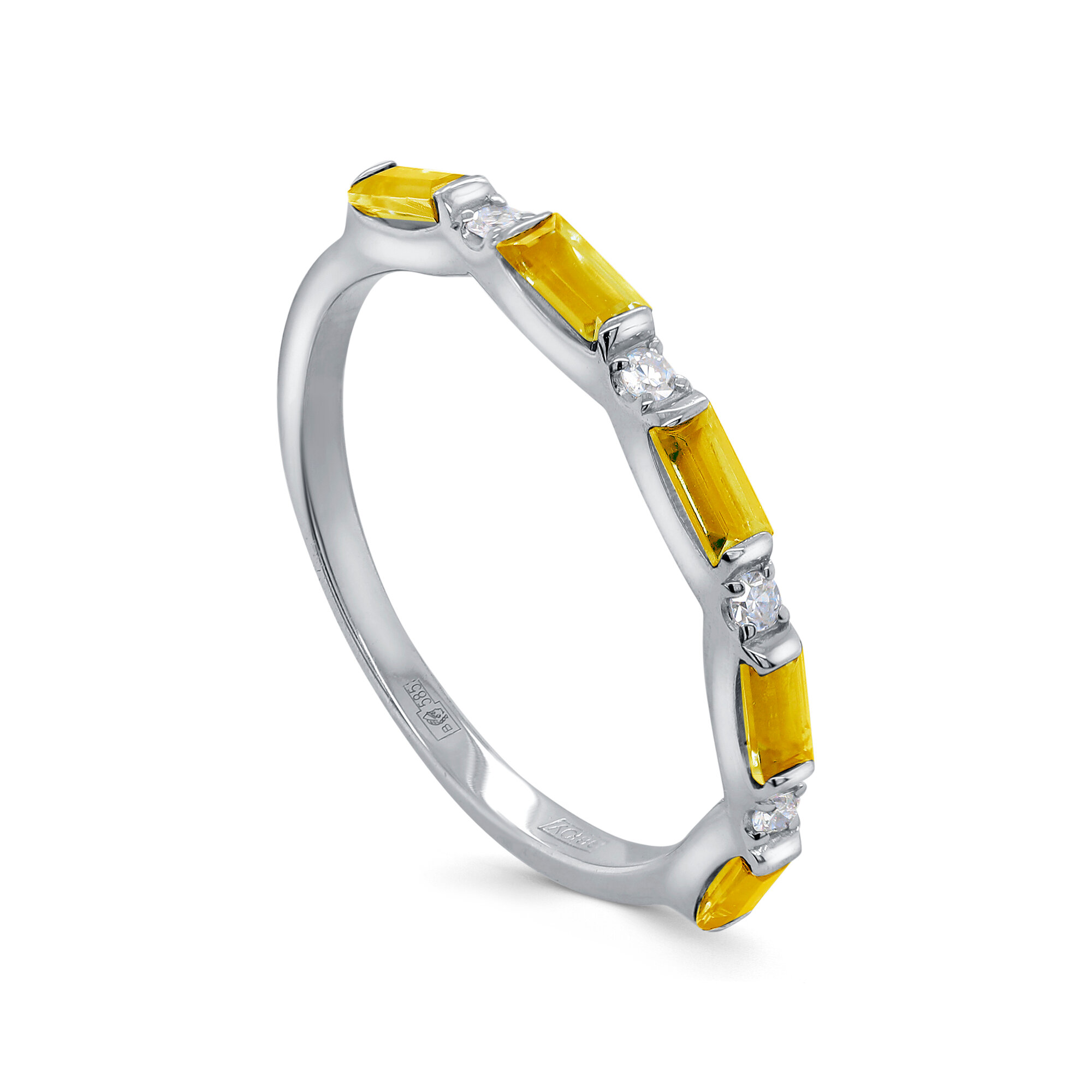 Кольцо, белое золото, 585 проба, бриллиант, сапфир