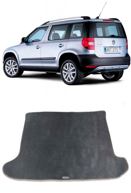 Коврик ЭВА (ЕВА) Skoda Yeti багажник 2009 - 2018 (Шкода) / цвет Черный c черной окантовкой. Фактура - сота /EVA Smart
