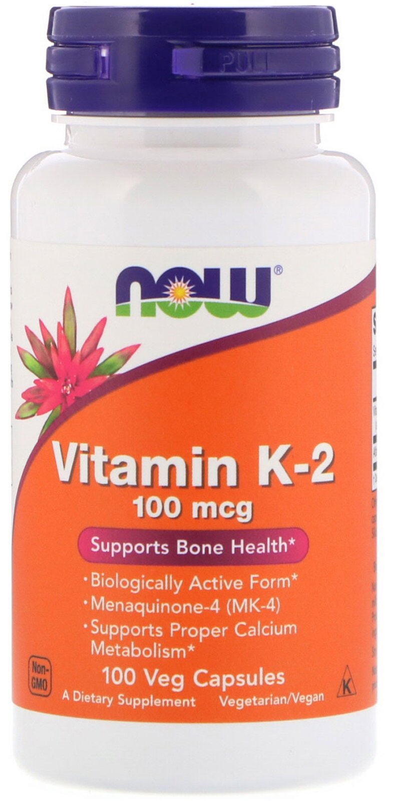 NOW Foods Vitamin K-2, Витамин К-2 100 мкг 100 капсул