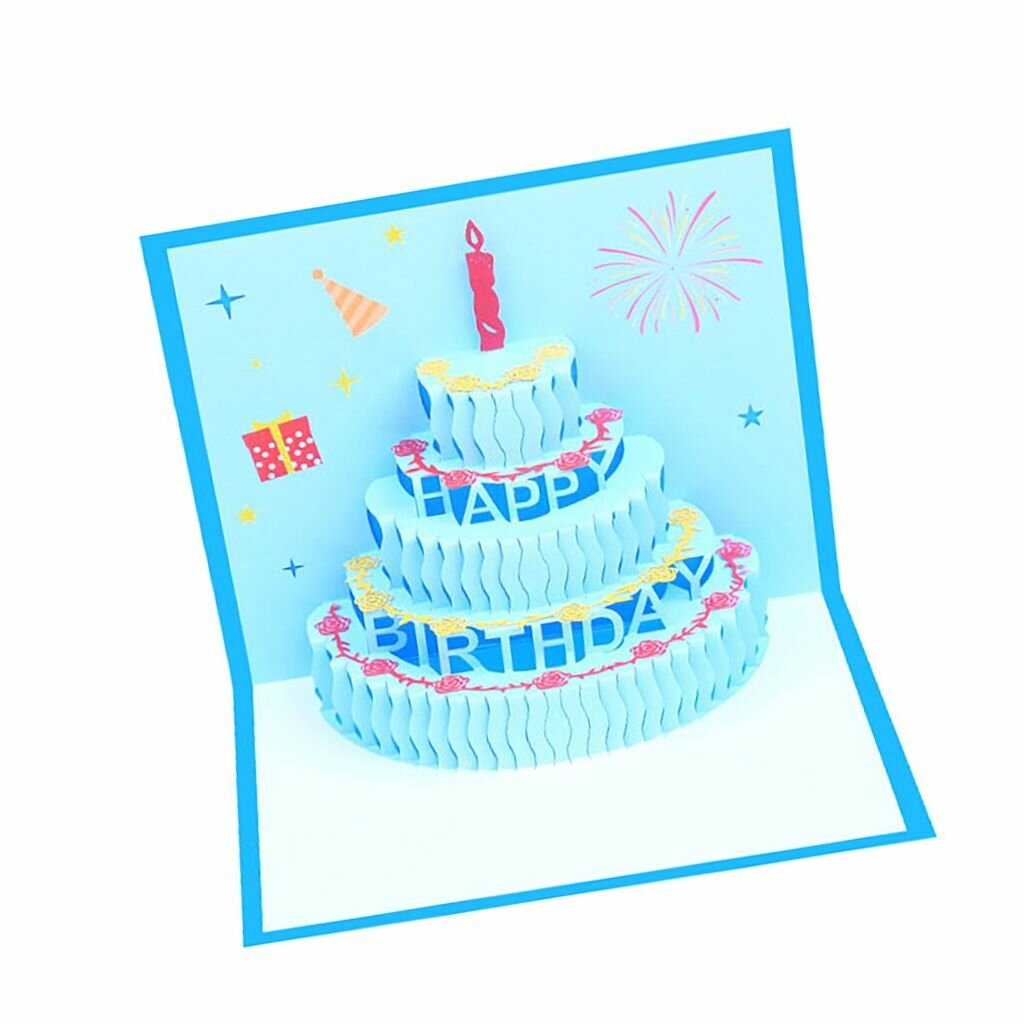 Украшение вечеринки,3D открытка на день рождения - синяя обложка, 1 набор