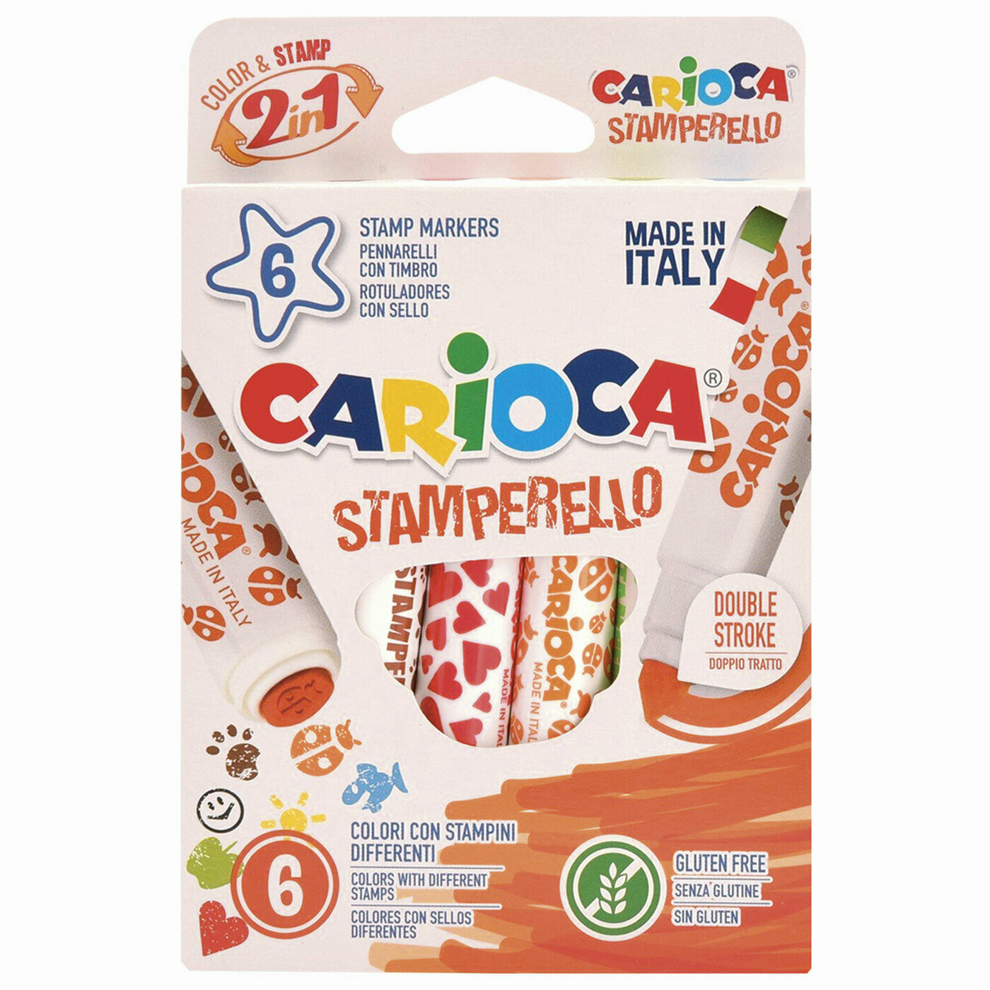 Фломастеры-штампы двусторонние Carioca "Stamperello", 6 цветов, смываемые (42279)