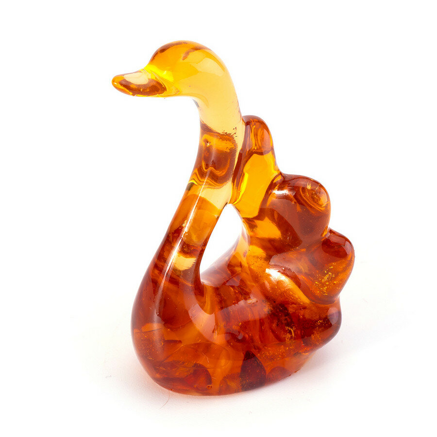 Фигурка лебедя - подставка для колец с кусочками натурального янтаря