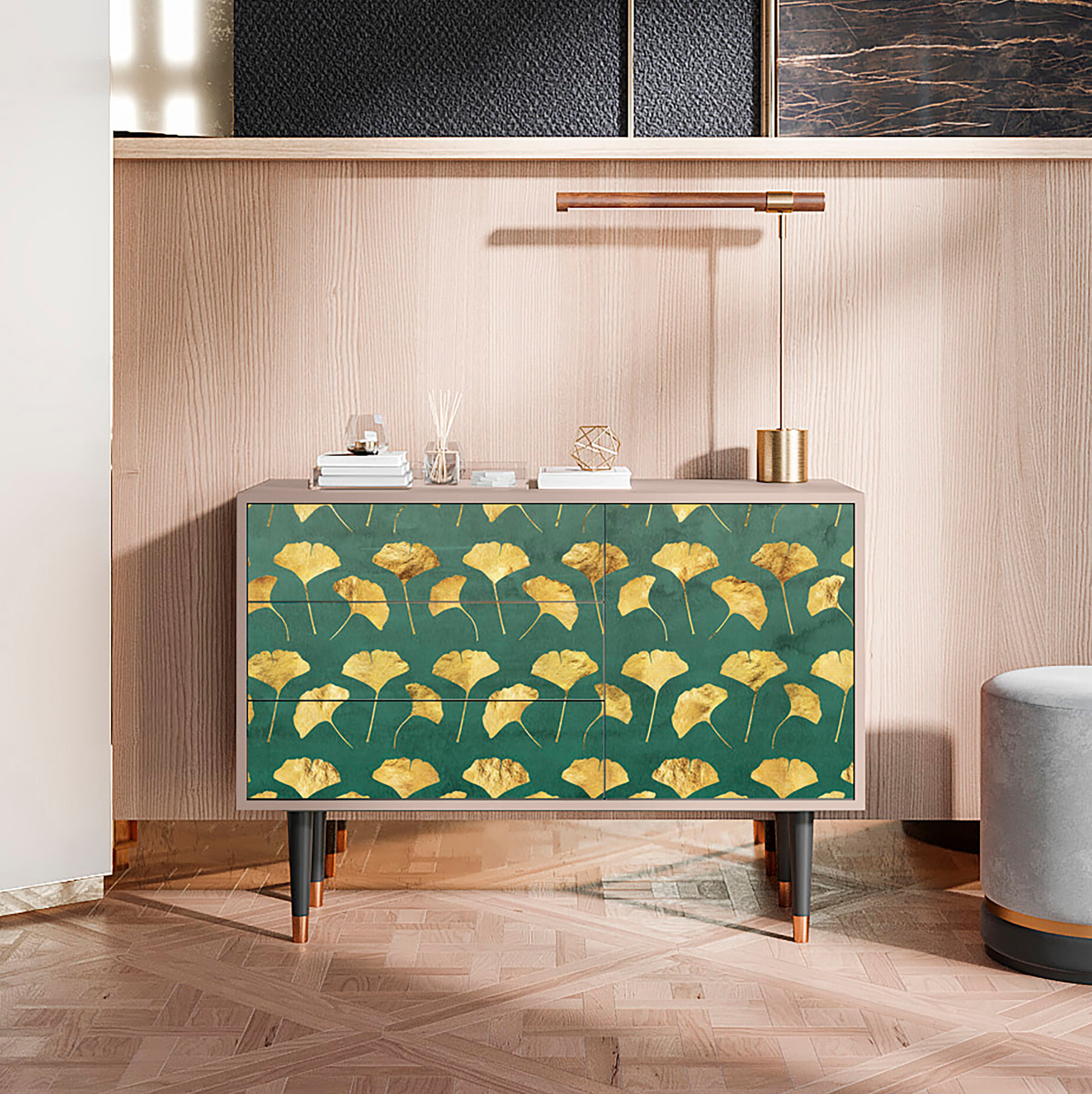 Комод - STORYZ - S3 Gingko leaves, Размер - 115 x 84 x 41 см, Цвет корпуса - , Бежевый