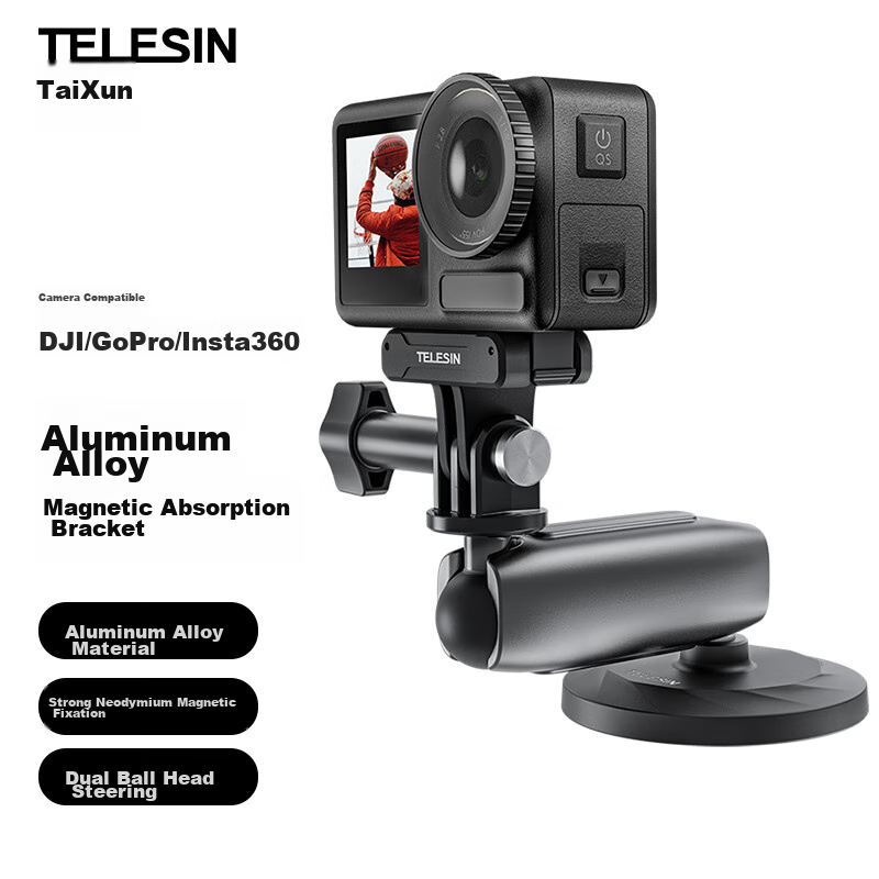 TELESIN Magnetic Suction Cup Compatible with DJI Action 4/5 Pro, GoPro 13/12 Action Camera Mount, Insta360 Ace Pro Car Mount