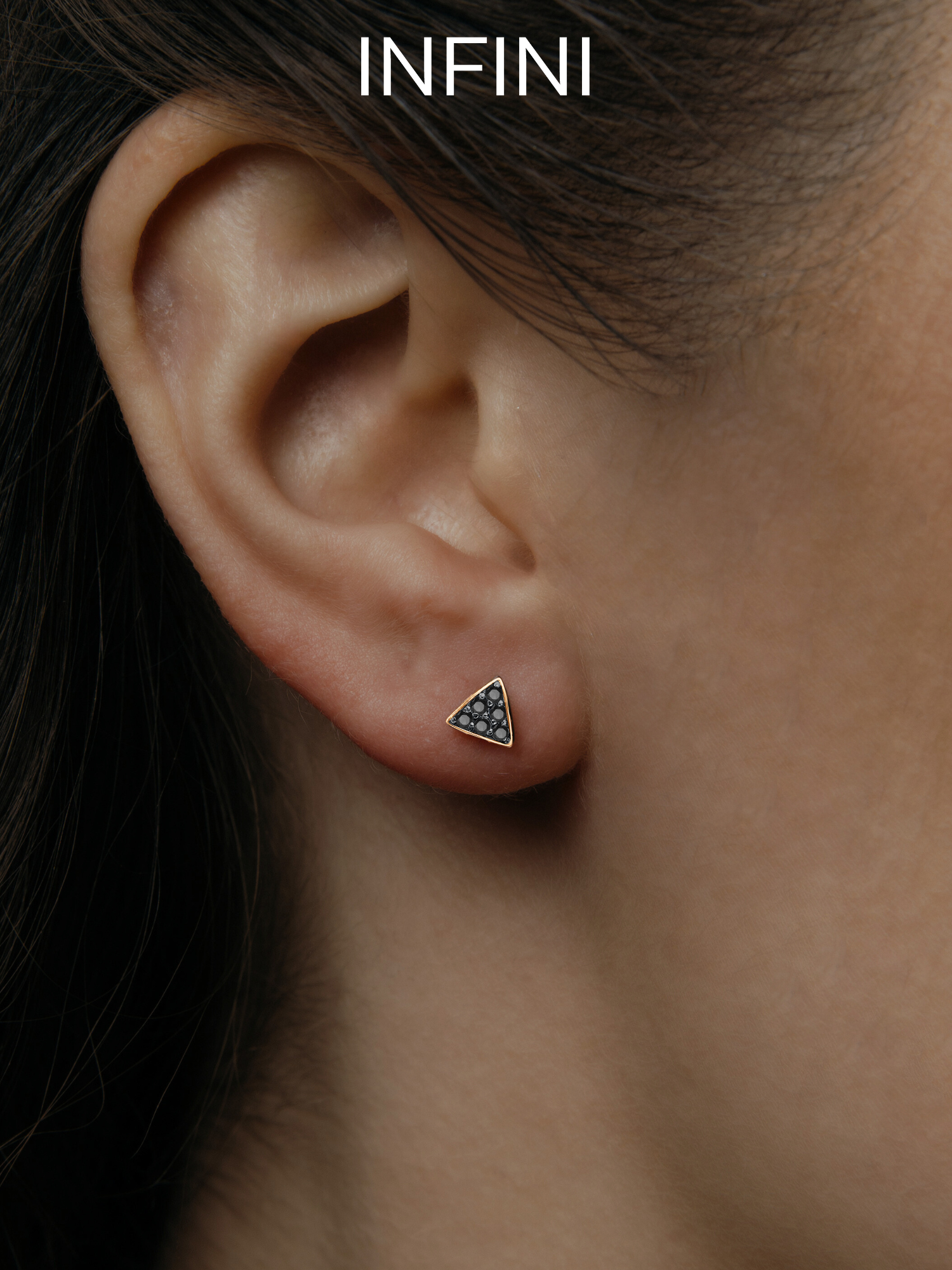 Серьги пусеты, красное золото, 585 проба, родирование, фианит