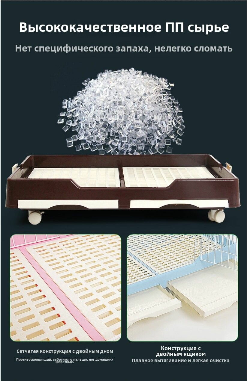 Утолщенная клетка для домашних животных с универсальными колесами-740*490*560-синий-PetGrow