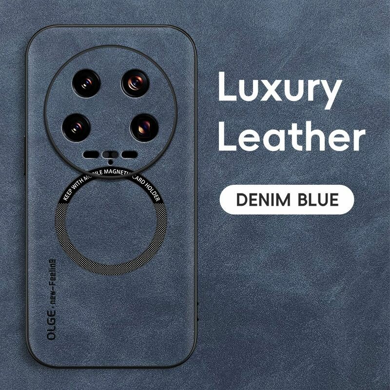 Чехол на Xiaomi 14 Ultra MagSafe на Сяоми 14 ультра, Ксиоми 14 ультра защитная кожаная накладка с магнитом (темно-синий)