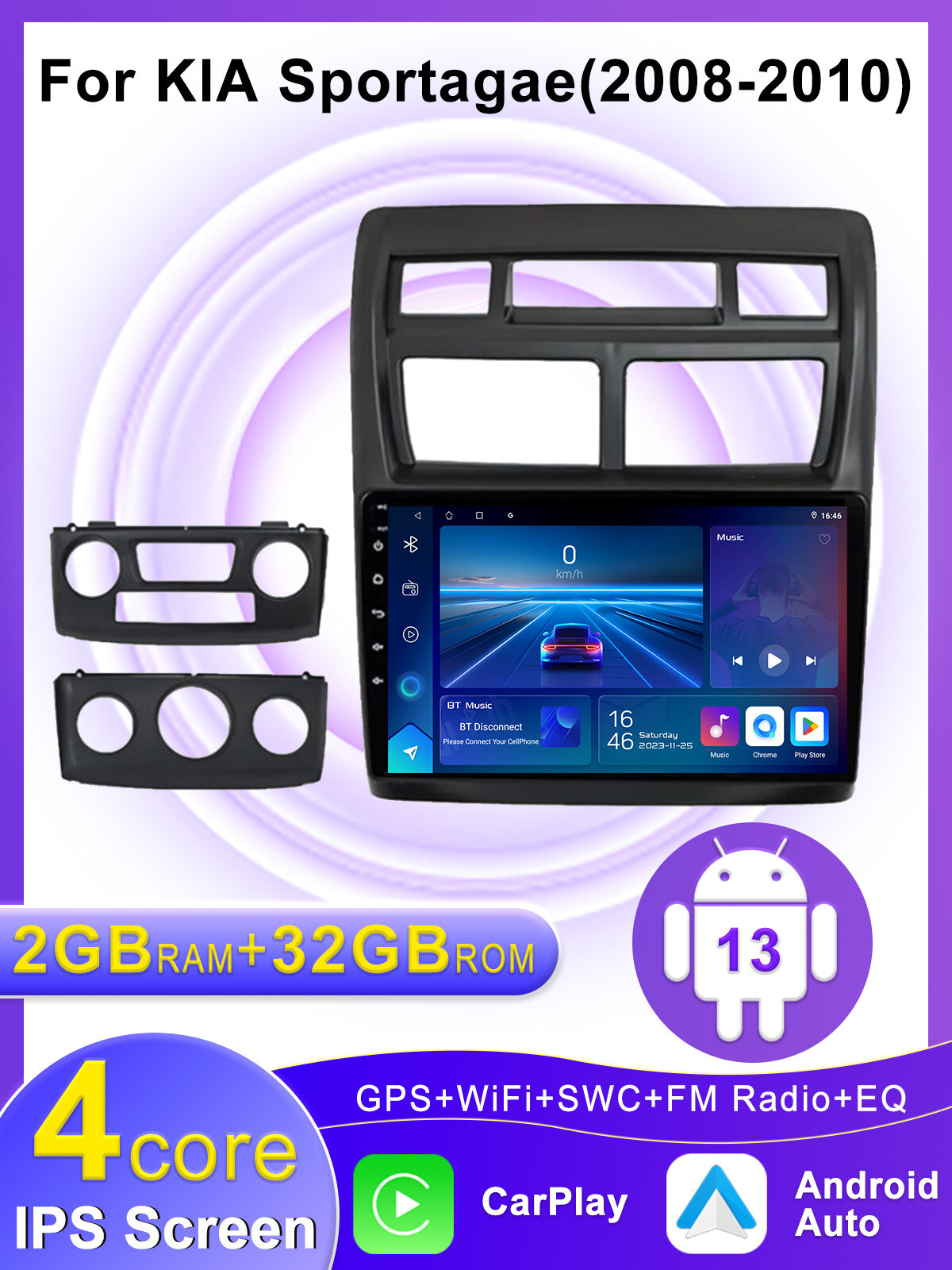 Магнитола для Автомагнитол KlA Sportagae 2008-2010 2 DIN Android Auto Carplay 9-дюймовое головное устройство Android FM RDS WIFI