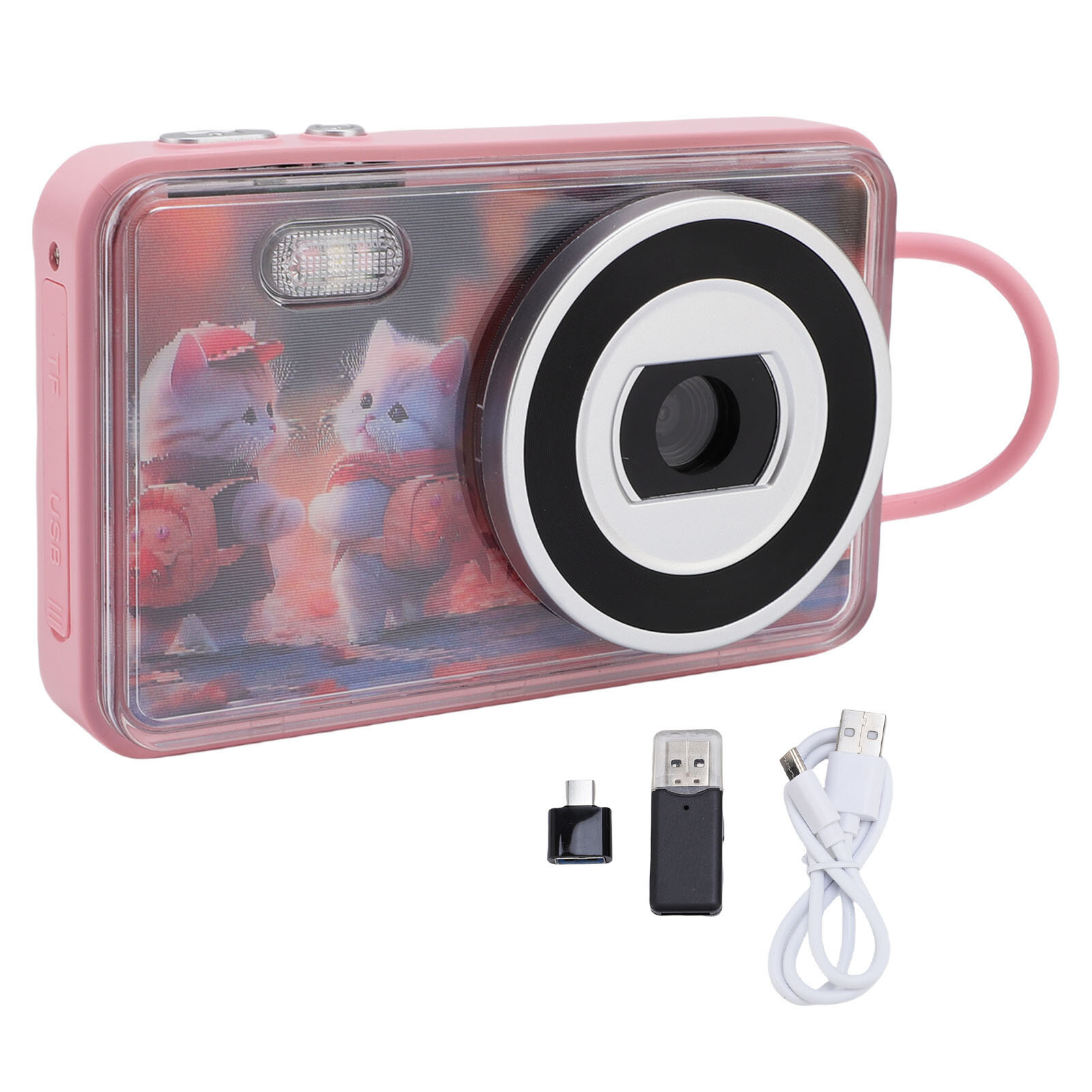 Цифровая камера с автофокусом 4K, 48 МП, фронтальной и задней камерами, автофокусировкой, стабилизацией изображения, 18-кратным зумом, решеткой для путешествий, вечеринок, выпускных, селфи, розовая.