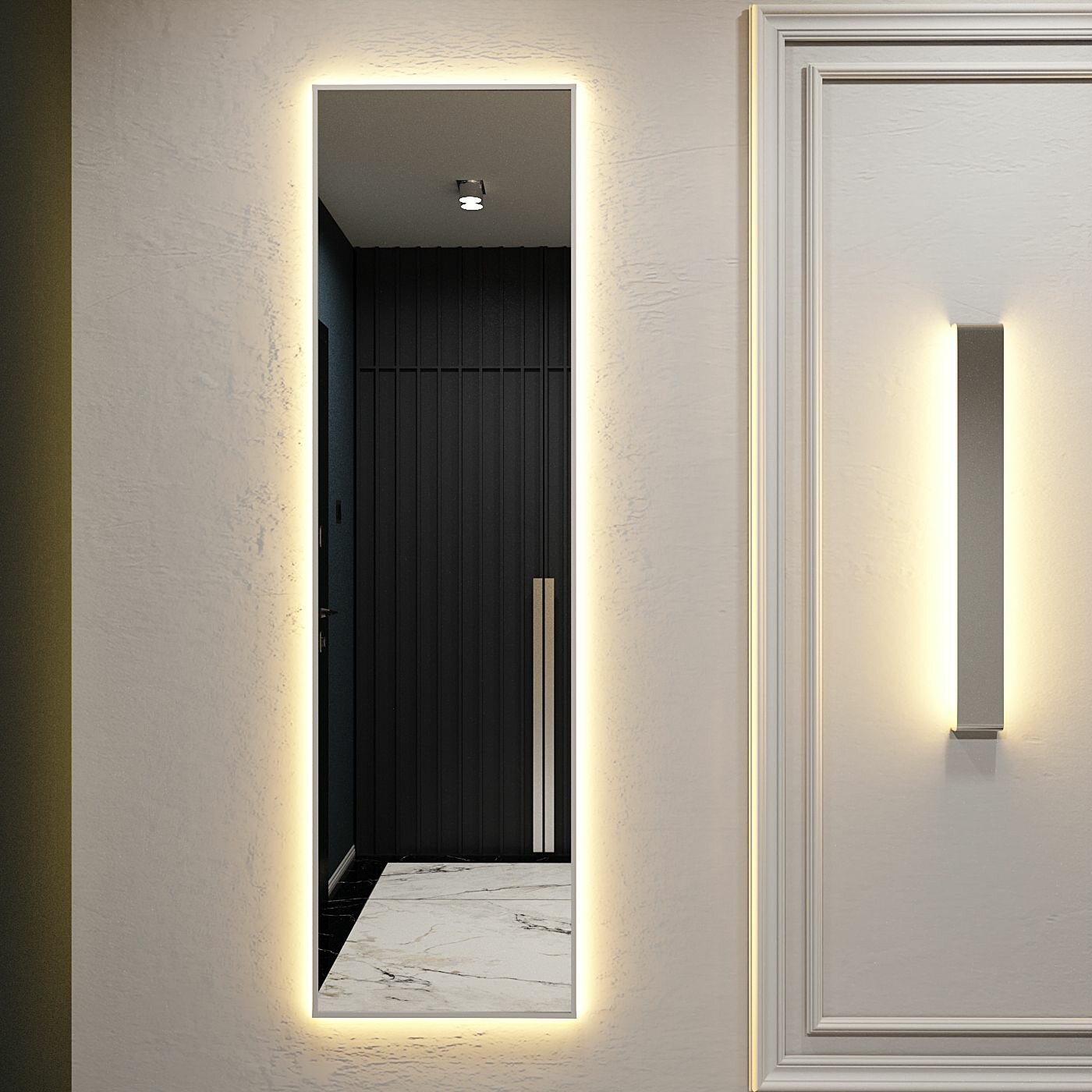 Зеркало настенное 161х40 см. BLX MIRROR с подсветкой в алюминиевой раме. Свет: Теплый белый 3000К, Серебро