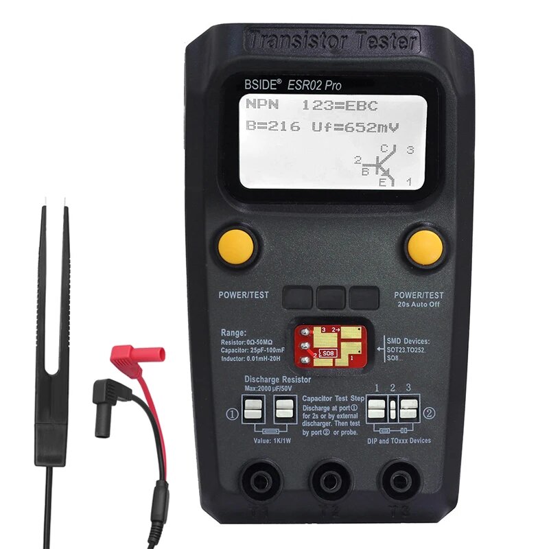 BSIDE ESR02pro Тестер транзисторов Black With Test Clip