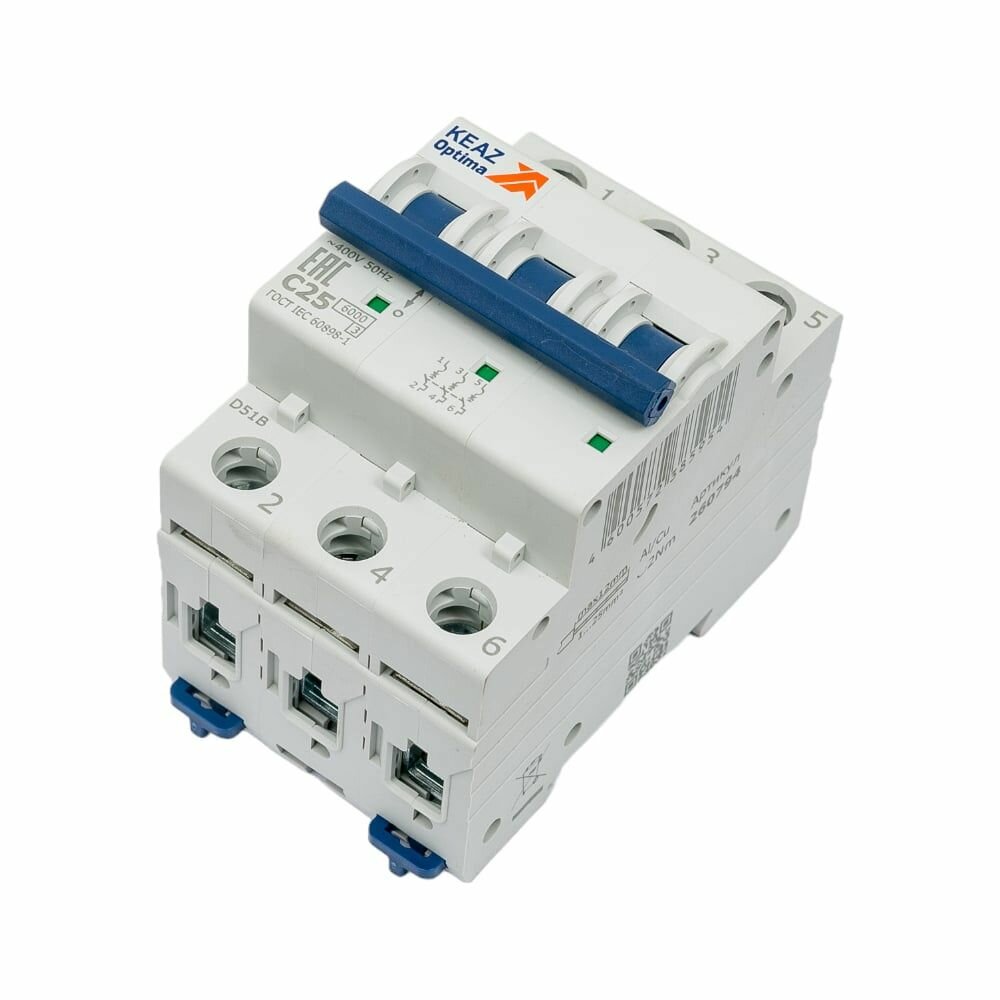 Выключатель автоматический модульный 3п C 25А 6кА OptiDin BM63-3C25-УХЛ3 КЭАЗ 260794