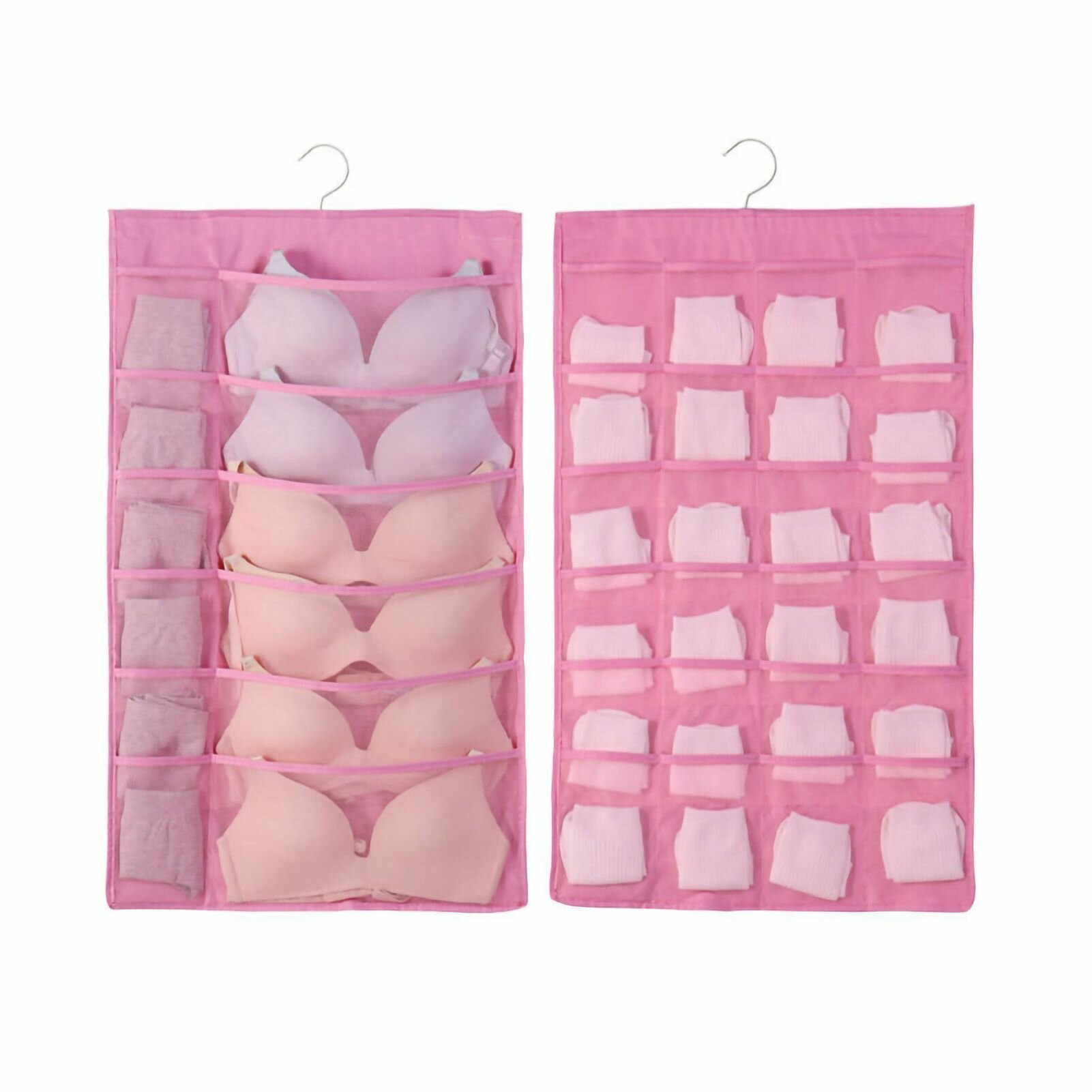 Подвесной органайзер для бюстгальтера из ткани Оксфорд с двух сторон дышащий органайзер для хранения нижнего белья большой вместимости для бюстгальтеров, носков розового цвета, спереди 12, сзади 24