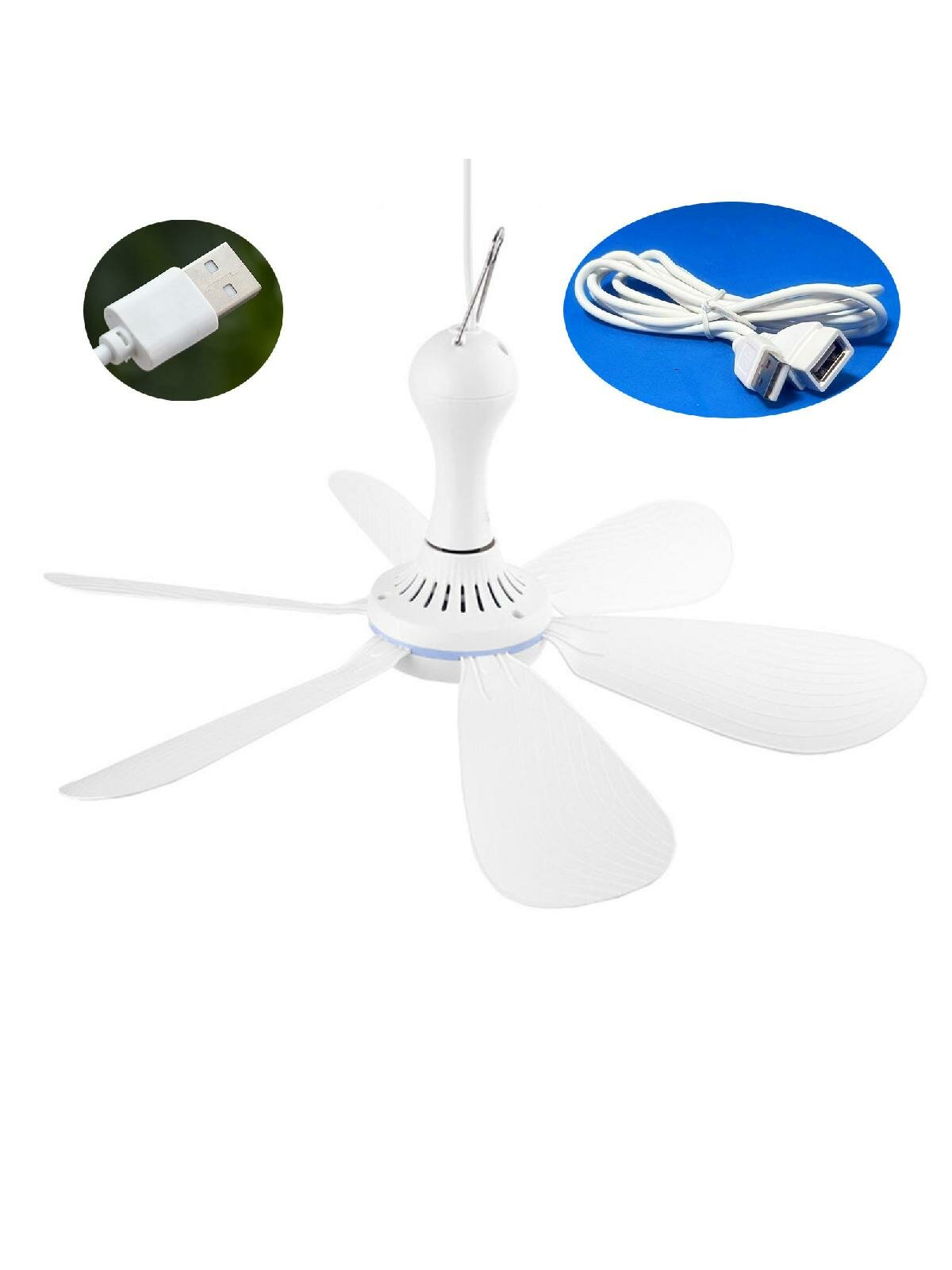16.5 Inch Camping Fan Hanging Fan 5W USB Canopy Fan Roof Fan Gazebo Ceiling Fan with 6 Blades Tent Fan for Hot Summer
