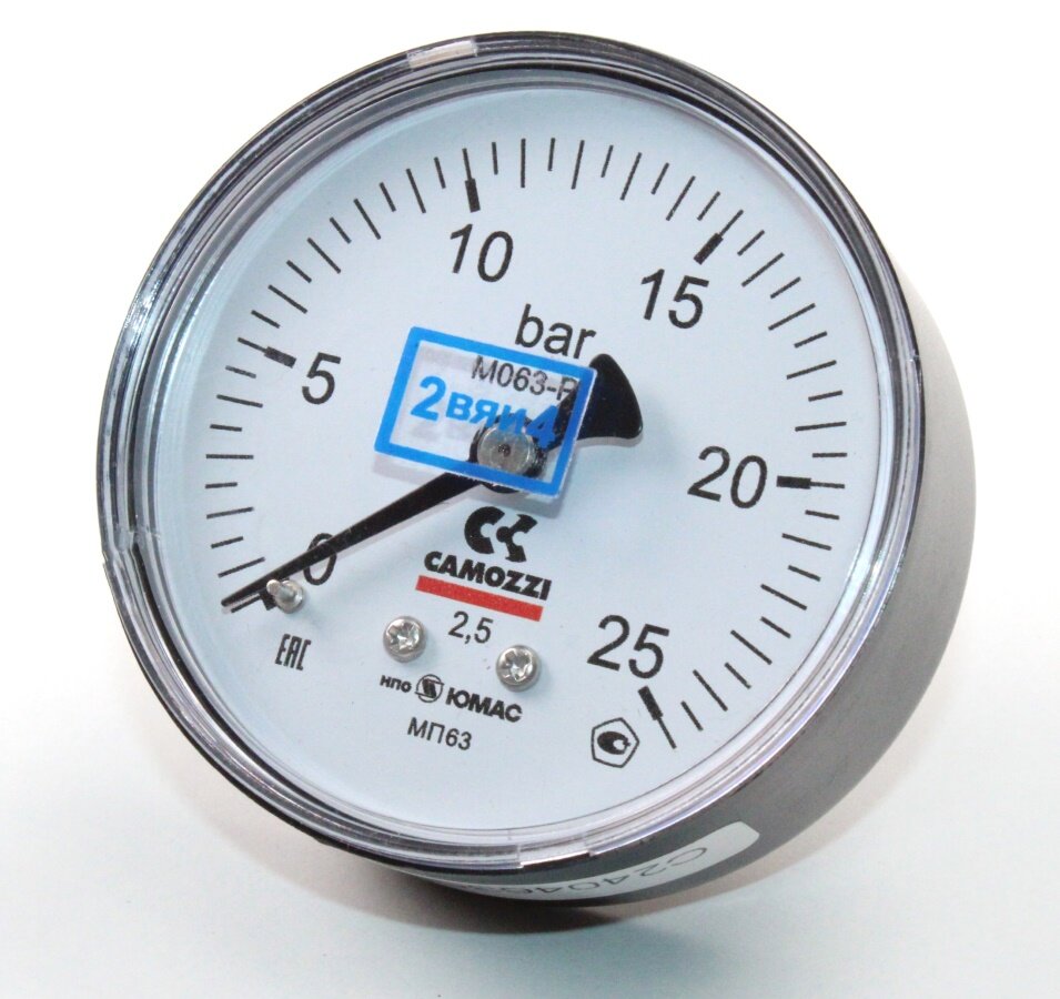 M063-P25 D62, осевой, 25 бар, R1/4, Манометр, Camozzi