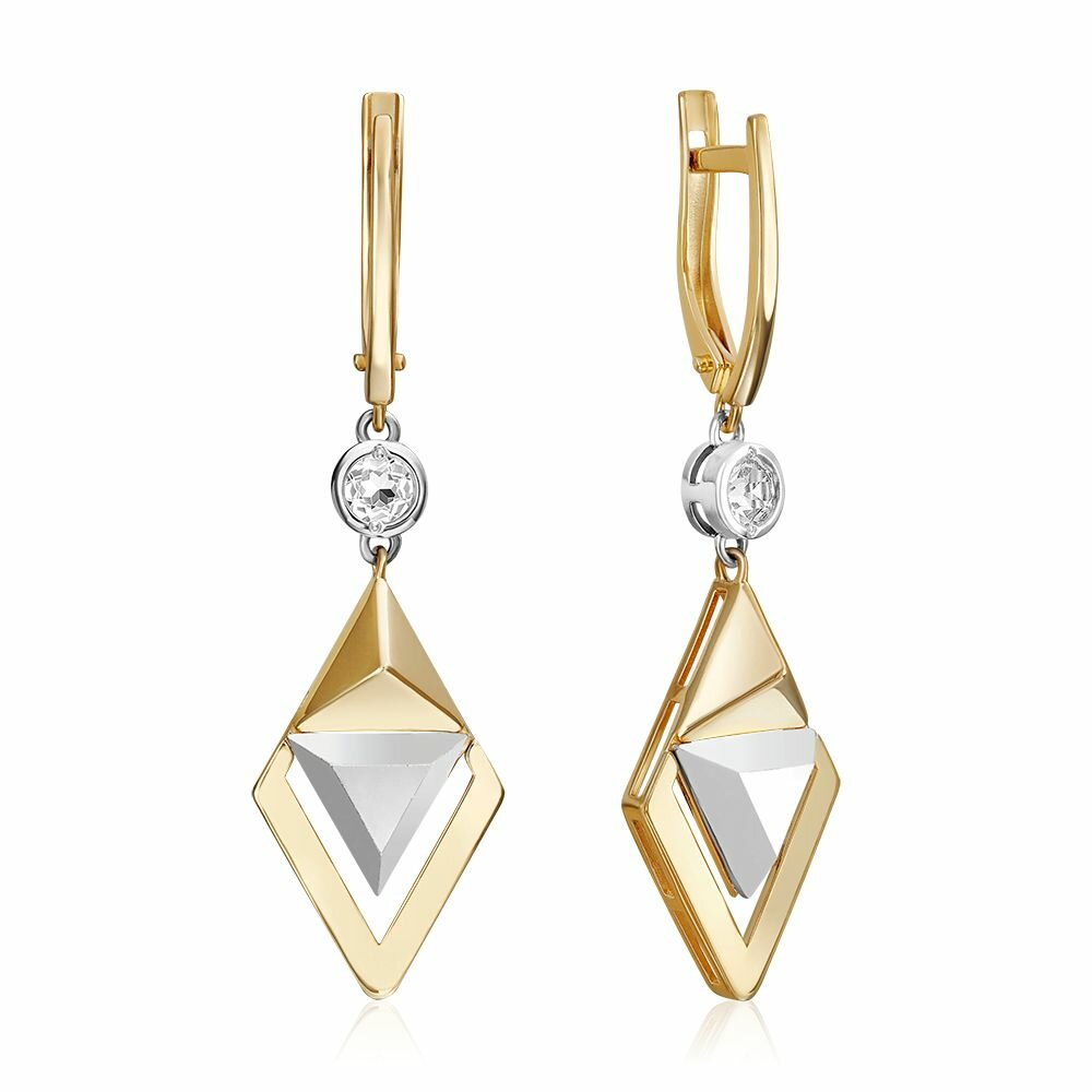 Серьги, комбинированное золото, 585 проба, родирование, топаз