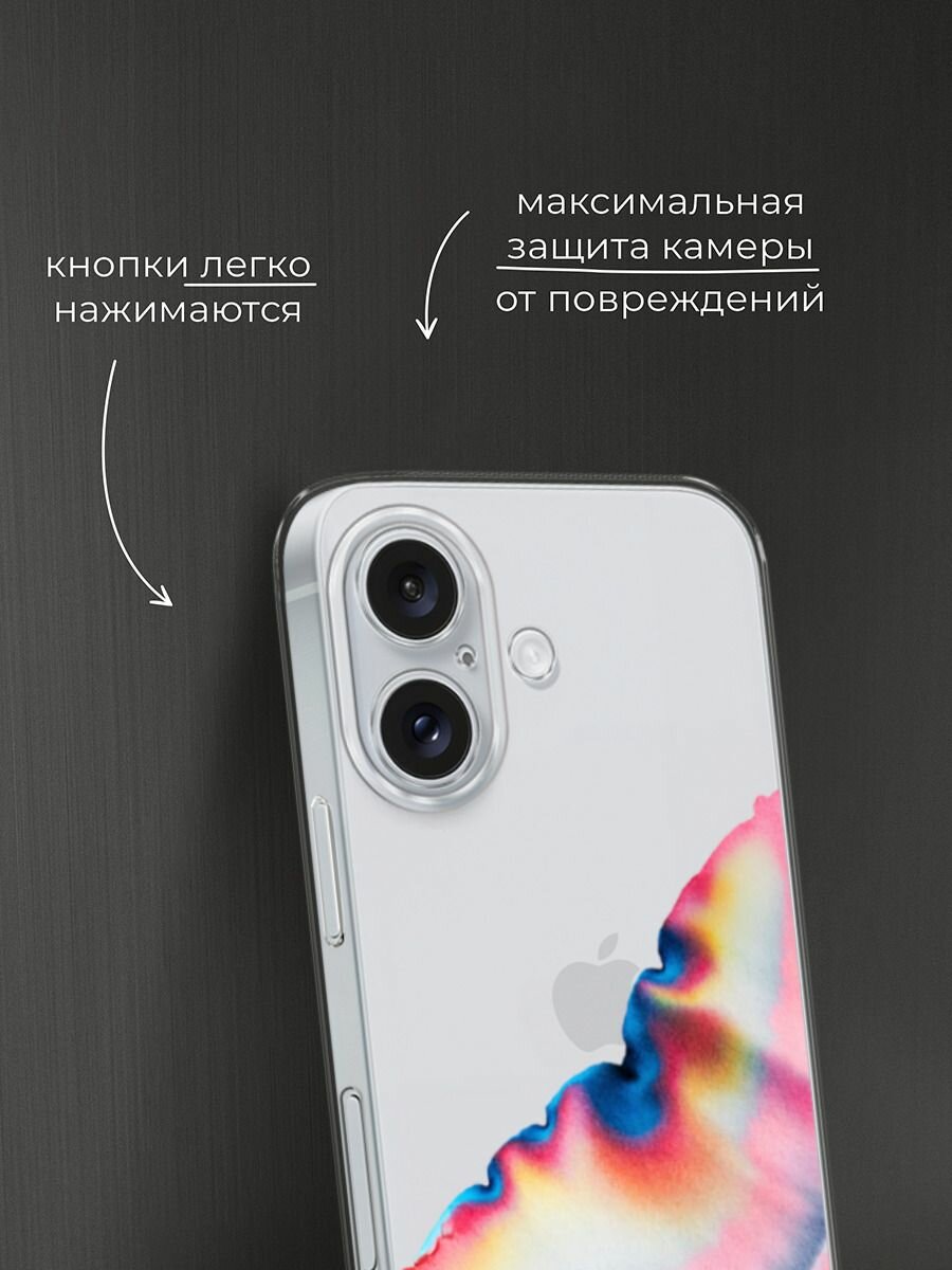 Чехол на Apple iPhone 16 / Айфон 16 с принтом Розовая акварель, прозрачный — фото 1