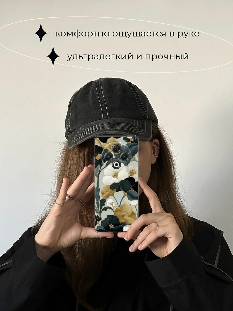 Чехол на Tecno Spark 30 / Текно Спарк 30 с принтом Золотые и белые цветы — фото 1
