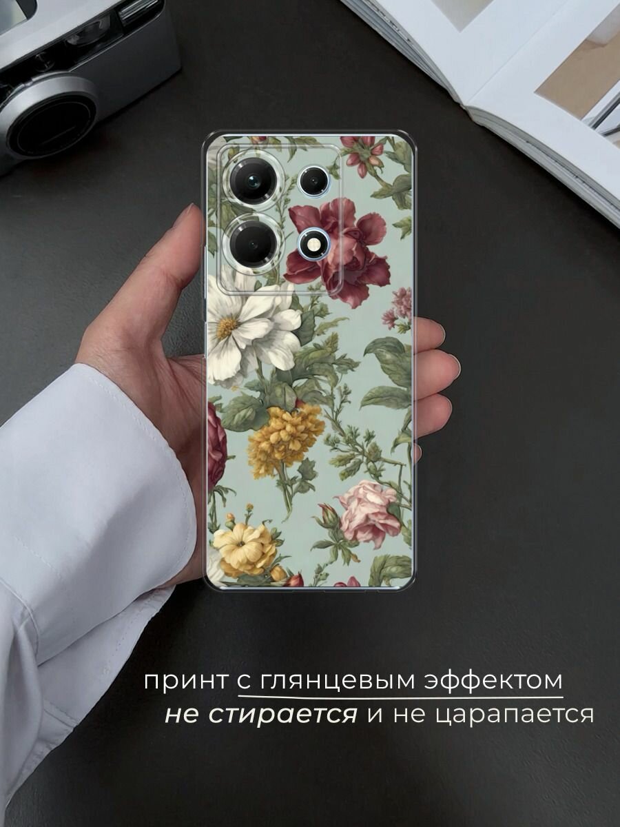 Силиконовый чехол на Infinix Note 30 4G / Инфиникс Нот 30 4G с принтом Акварельные красные цветы — фото 1