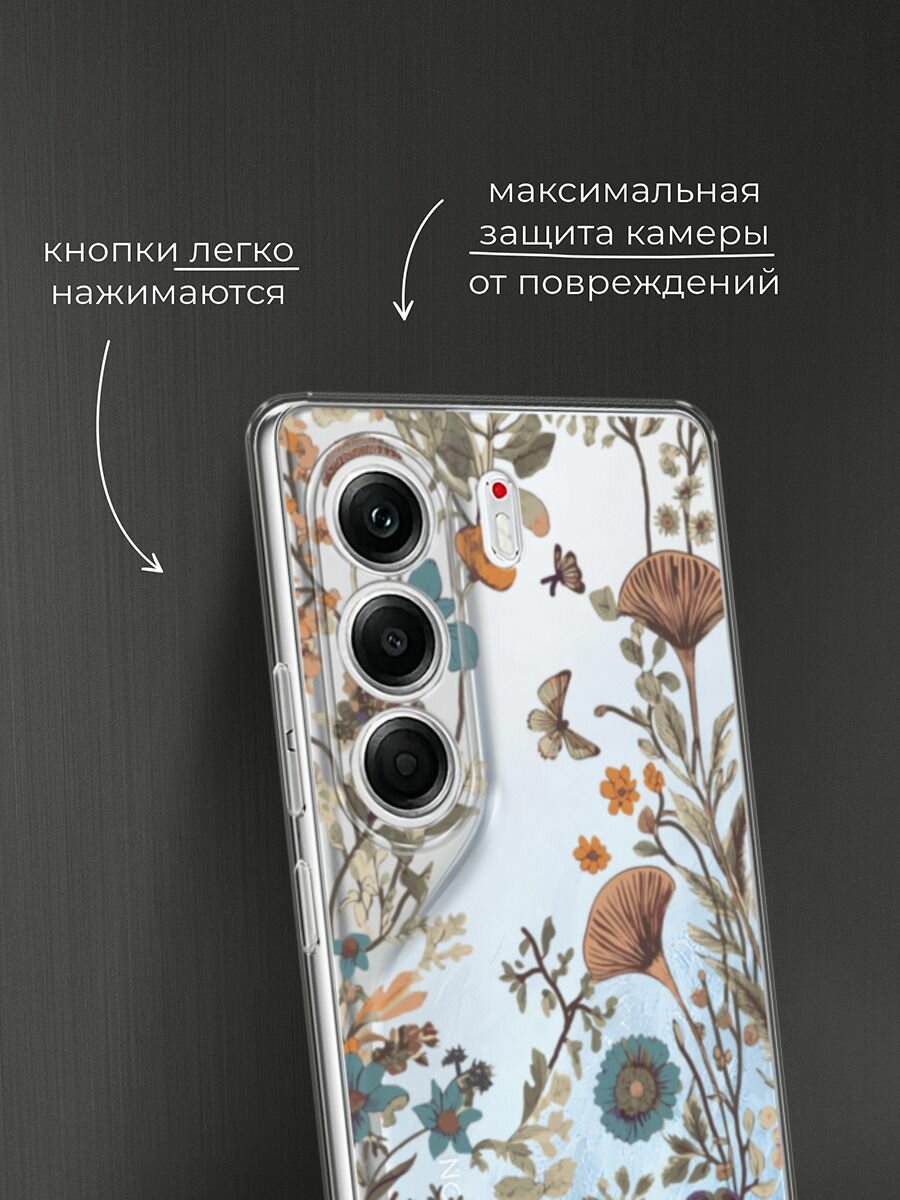 Силиконовый чехол на Tecno Camon 40 Pro 5G / Текно Камон 40 Про 5G с принтом Сухоцветы и бабочка — фото 1