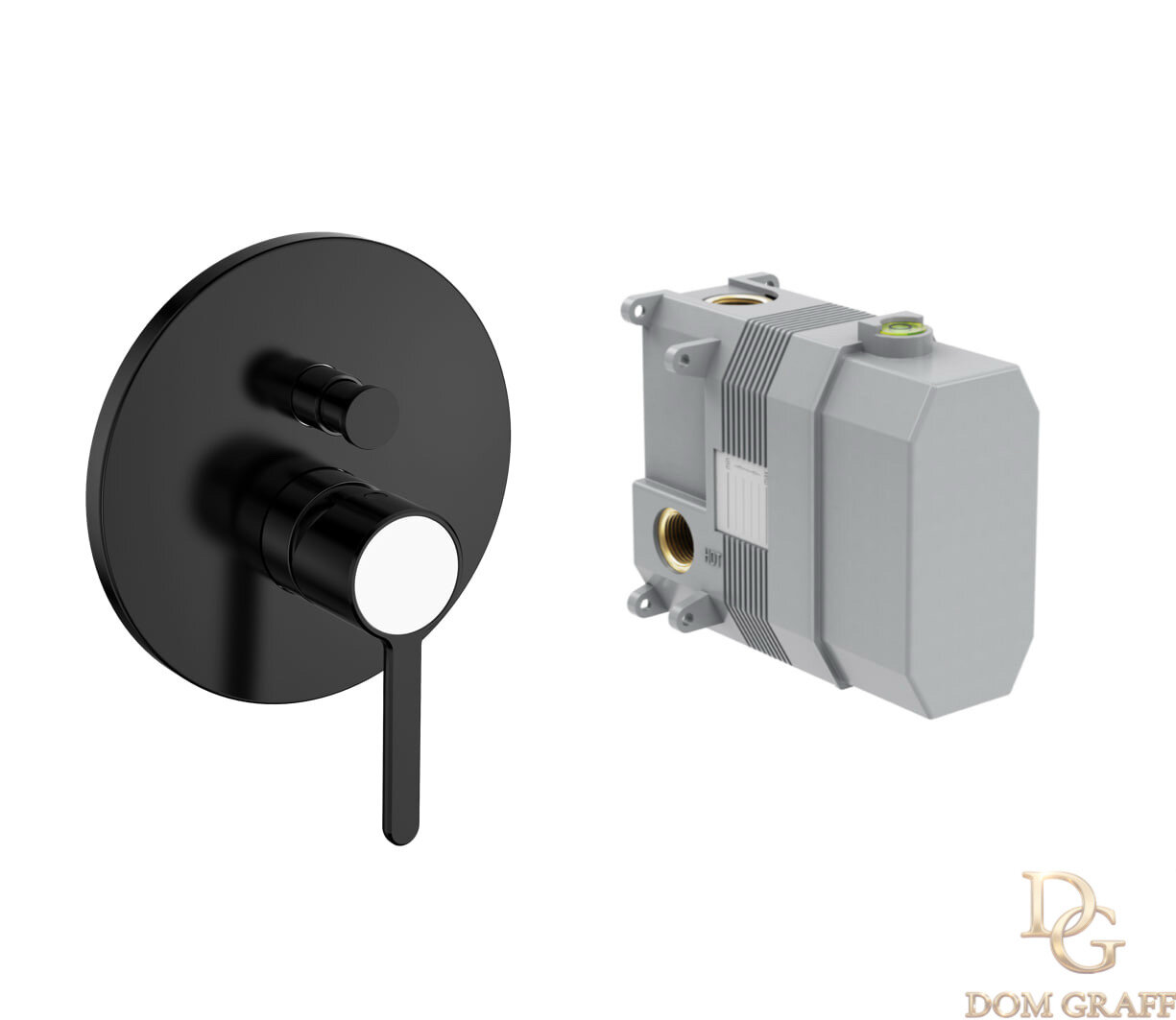 Moonlight Смеситель для ванны и душа встраиваемый в стену 2 выхода (1*1/2; 1*3/4) черный матовый