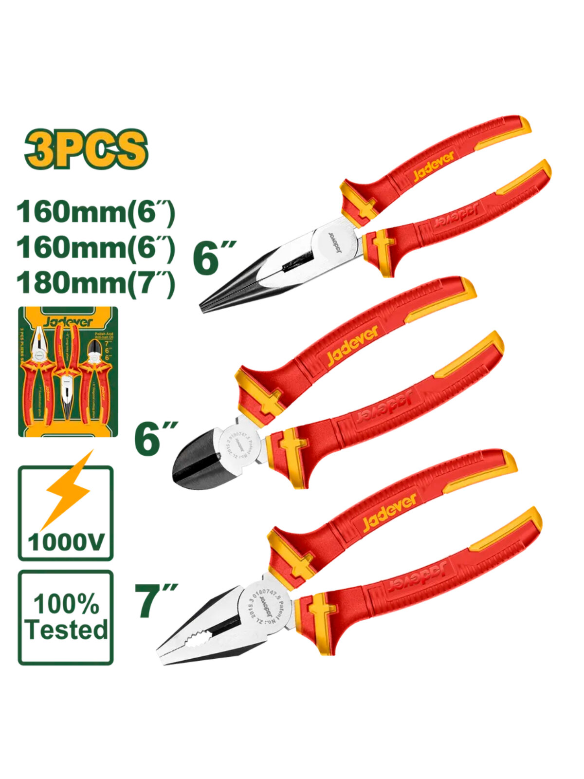 Пассатижи электрика набор JADEVER до 1000 В многофункциональные бокорезы