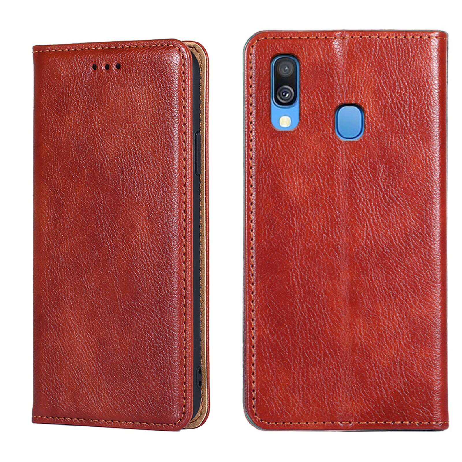 Чехол-книжка MyPads для Samsung Galaxy A40 с магнитным закрытием, коричневый кожзам