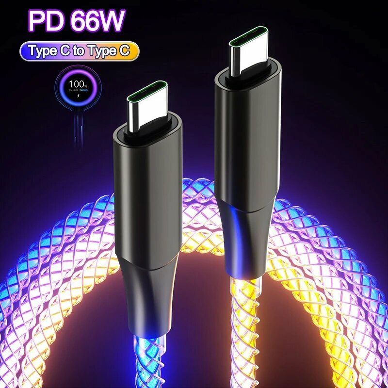 Кабель USB Type C на Type C 66W PD RGB градиент