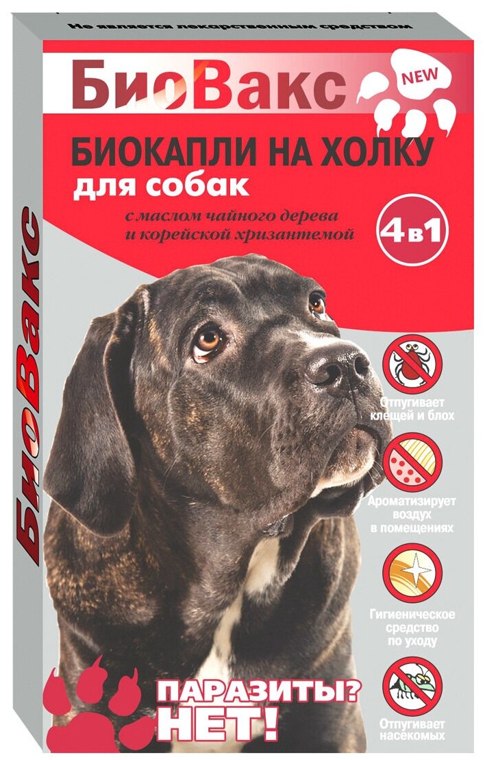 Капли от блох и клещей для собак на холку Биовакс, натуральные, от комаров и насекомых, 3 пипетки — фото 1