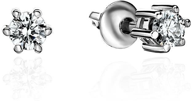 Серьги пусеты, белое золото, 585 проба, бриллиант