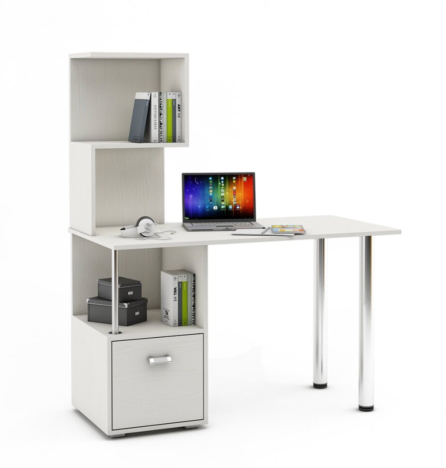 Компьютерный стол ВМФ "Имидж", 65 см х 120 см х 145 см, белый, ЛДСП, с ящиками