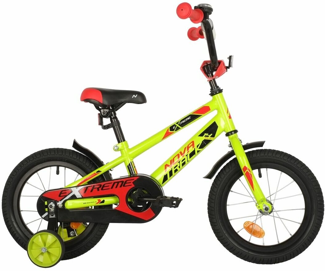 Велосипед Novatrack Extreme 14 (2021), стальная рама, на рост 95-110 см, зеленый