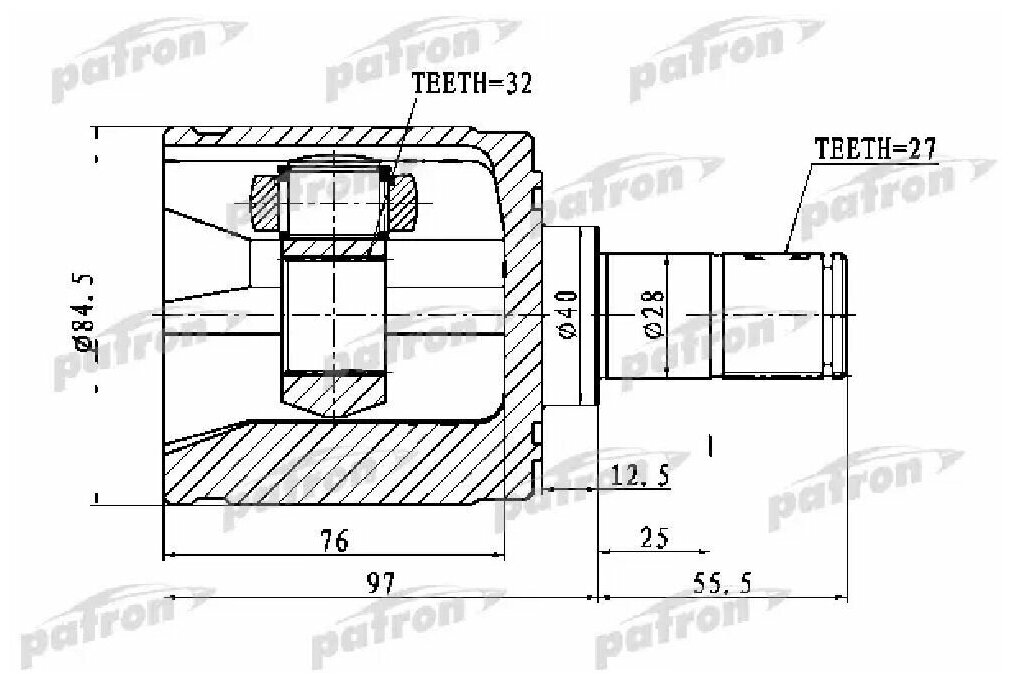 ШРУС внутренний правый 32x40x27 HONDA CR-V RD1/RD2 97-01 PATRON арт. PCV1022