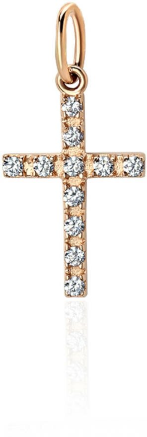 Крестик, красное золото, 585 проба, фианит