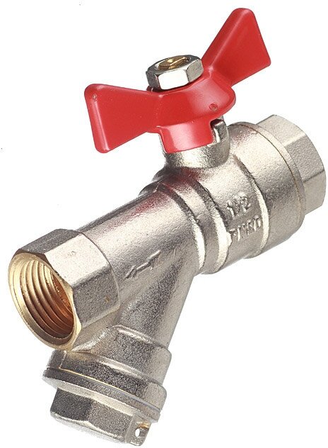 Кран шаровой латунный Valtec 1/2 ВР(г) х 1/2 ВР(г) бабочка с фильтром прямой (VT.293. N.04)