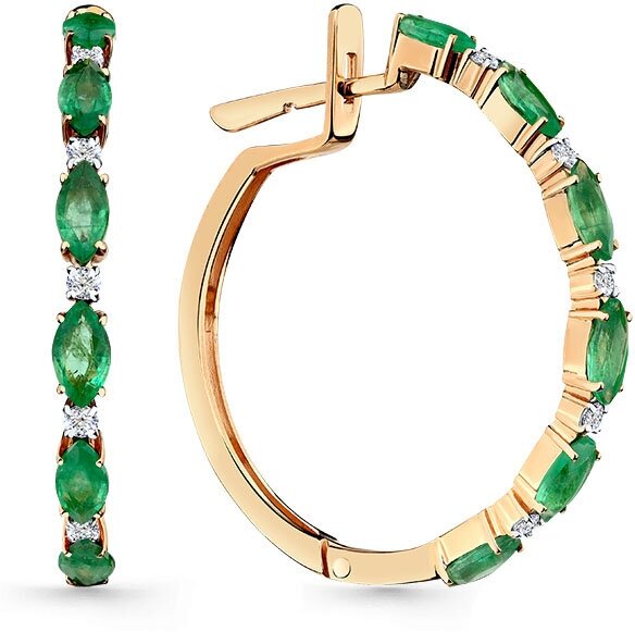 Серьги, красное золото, 585 проба, изумруд, бриллиант