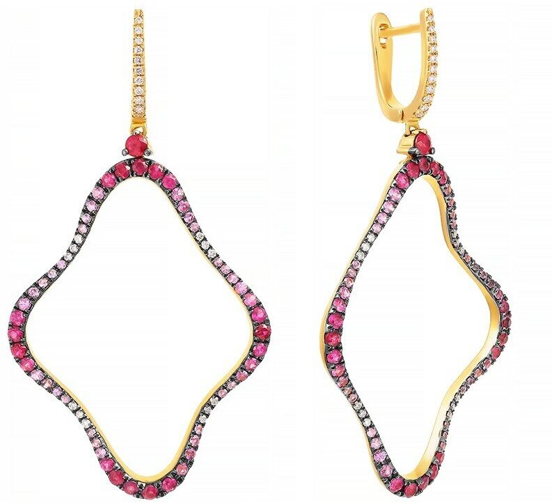 Серьги, красное золото, 585 проба, сапфир, бриллиант