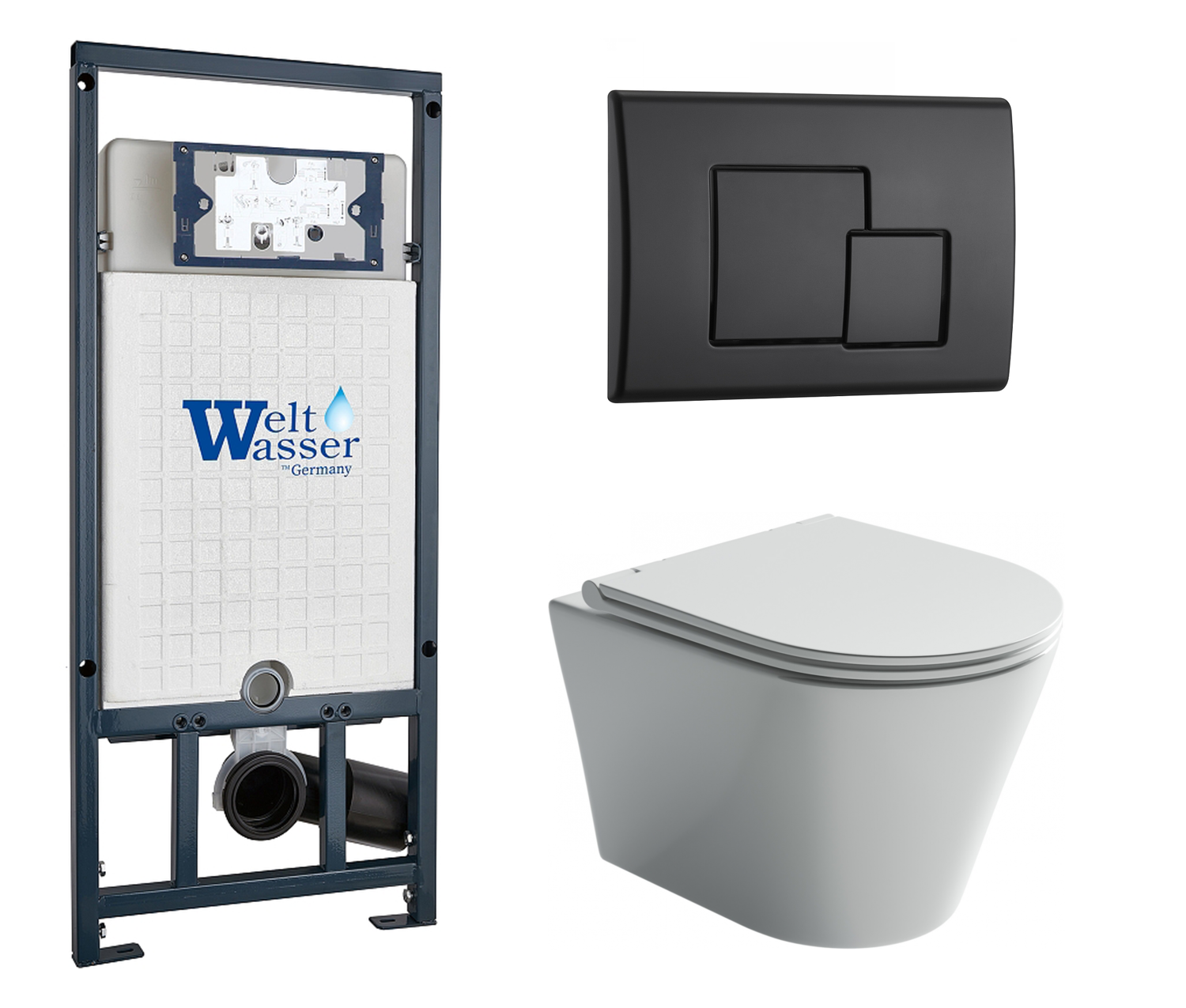 Комплект 3 в 1 инсталляция WeltWasser WW Marberg 507 + Подвесной унитаз Ceramica Nova Forma CN3011 с кнопкой черной SE 10000005949 + CN3011 + 10000010239
