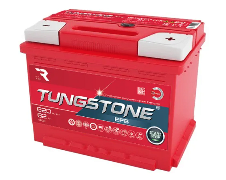 Аккумулятор автомобильный TUNGSTONE EFB L2 62Ah 620A ОП (242x175x190) L2 242x175x190