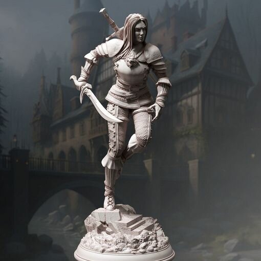 Цири, девушка убийца (50мм)(класс: Воин, Разбойник, Плут, Бандит) миниатюра для DnD (ДнД) и других Настольных игр (НРИ, Варгеймов или РПГ), фентези тематика