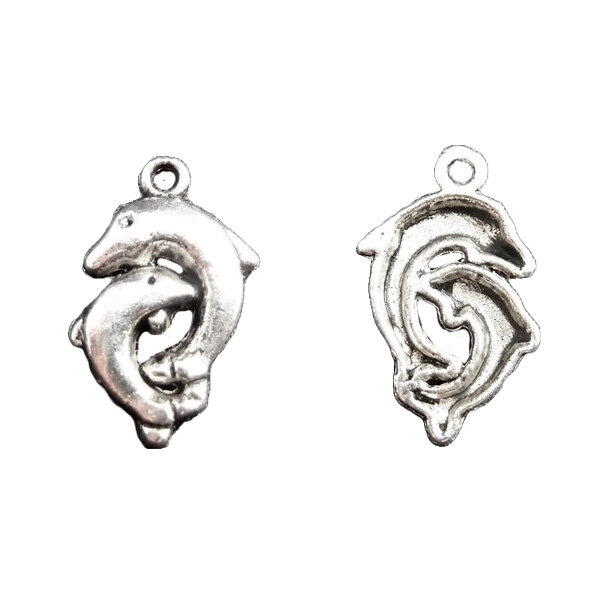 Подвеска, 22х14мм, дельфины, базовый материал - цинковый сплав, стиль тибетское серебро, 20 шт.