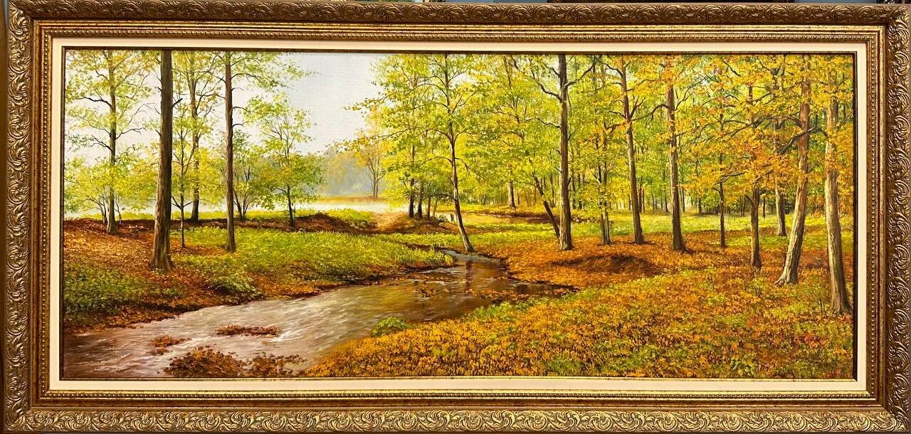 Картина маслом, осенний пейзаж "Осень. Листопад"